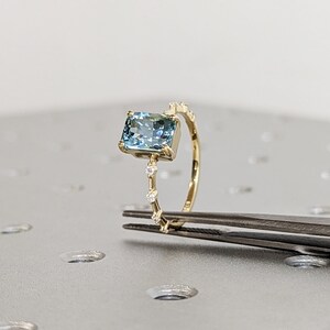 Unique Aquamarine Ring, Elegant Engagement Ring, Blue Promise Ring, 14k ...