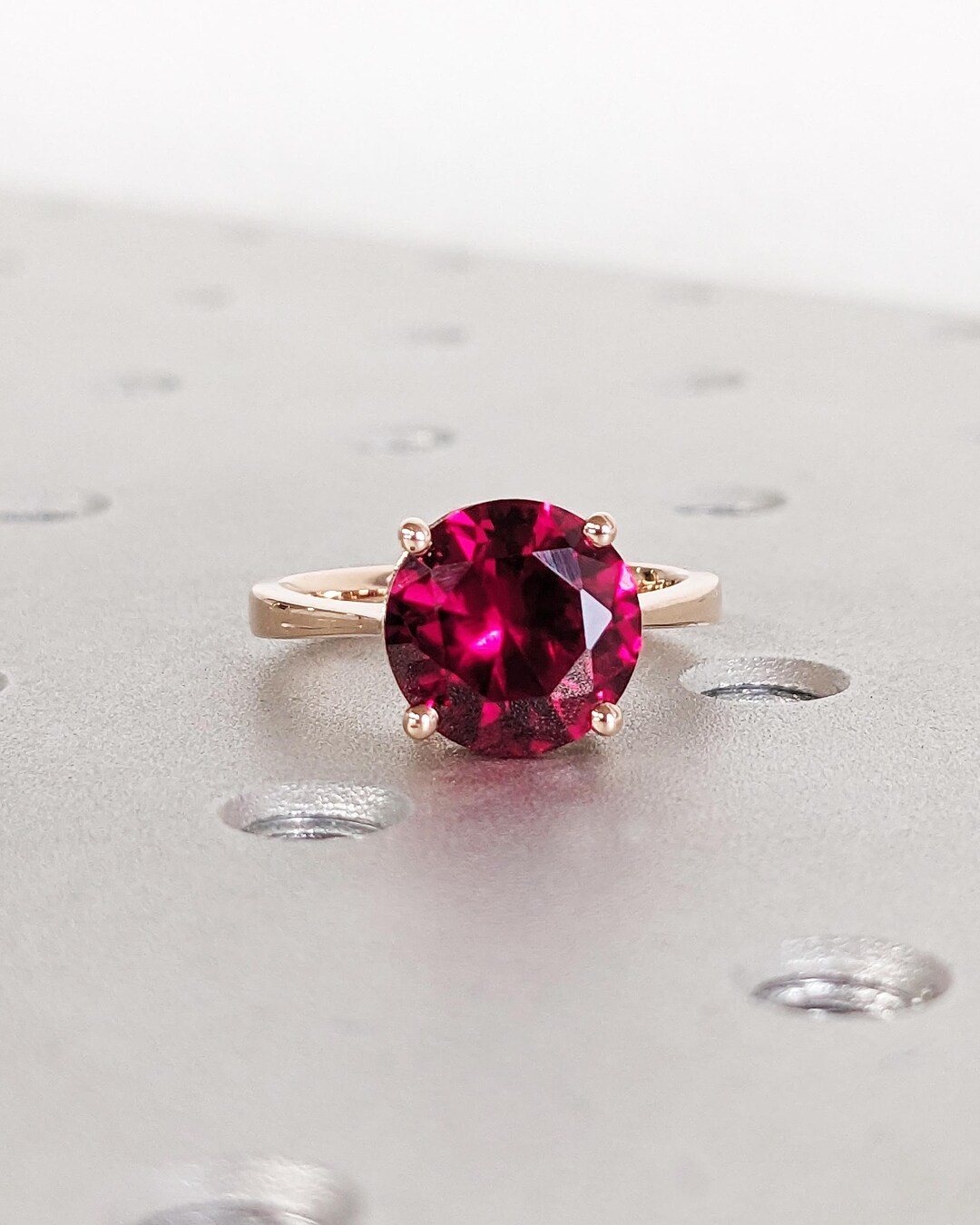 Ruby Ring, Unique Engagement Ring, Solitaire Ring, Round Ruby Ring ...