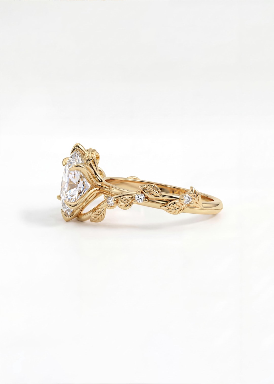 Art Deco 14k/18k Yellow Gold Vine and Leaf Ring: Oval Cut VVS ...