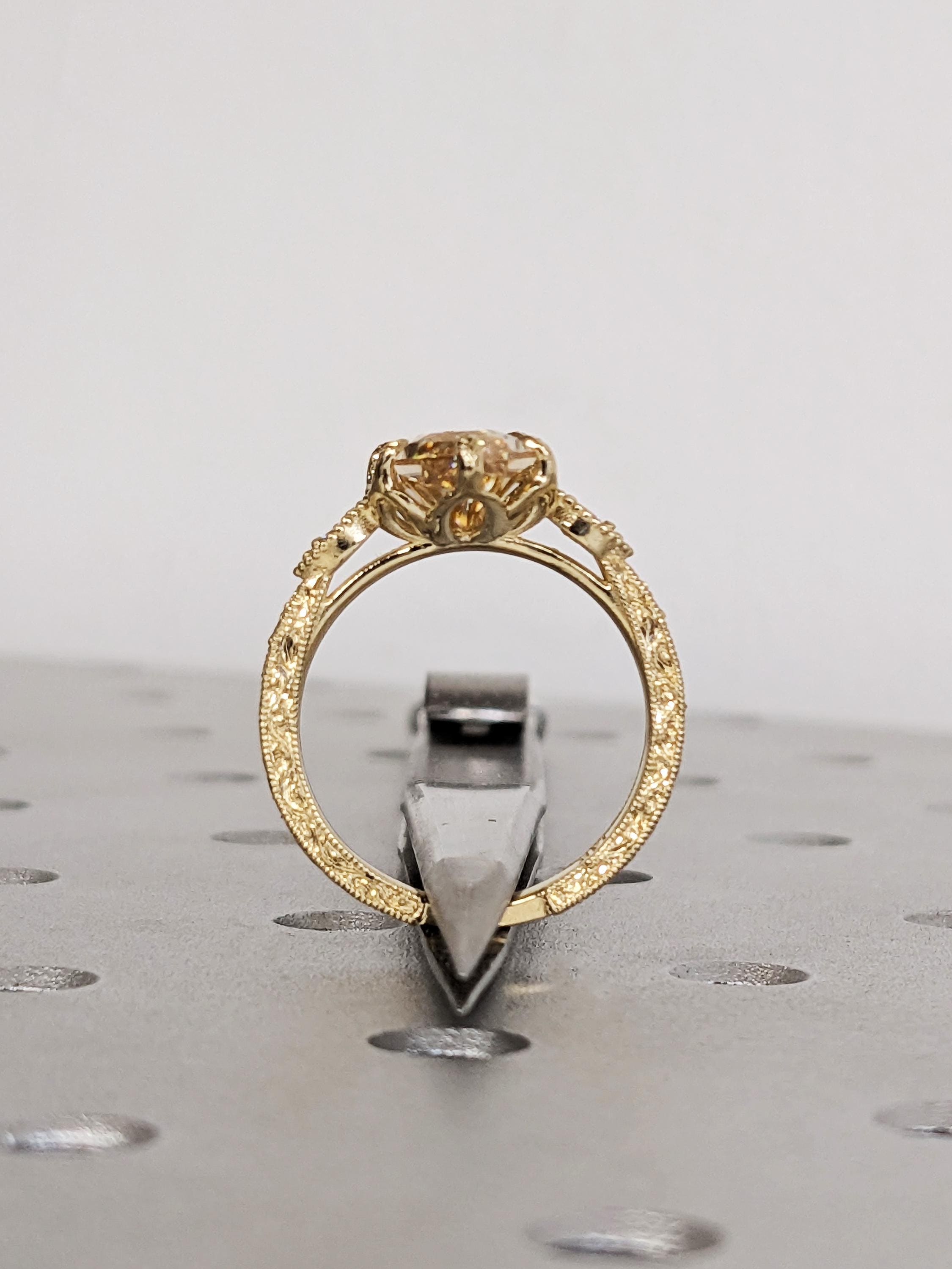 Vintage Tulip Setting Engagement Ring, Dutch Marquise Moissanite 14K ...