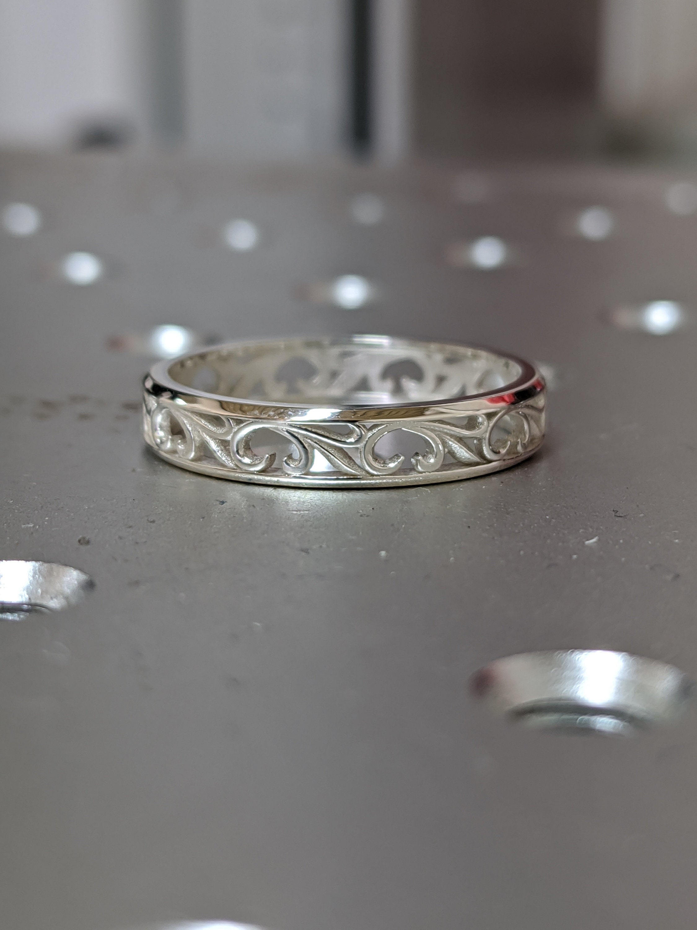 Vine and Filigree Wedding Band, Vine Silver Band, Mens Vine Band ...