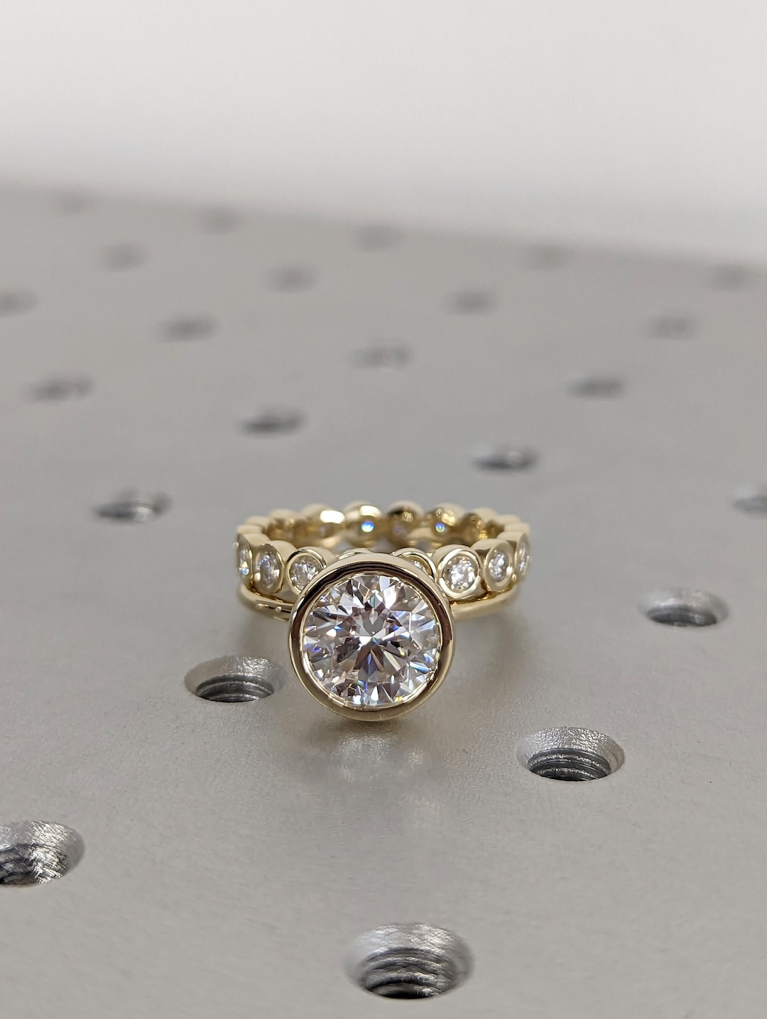 3 Carat Round Bezel Solitaire Ring Brilliant Cut Diamond Simulant ...