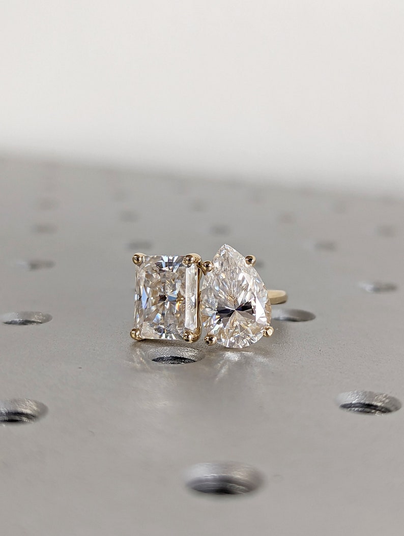 3 Carat Double Stone Engagement Ring Pear Cut and Radiant Cut - Etsy