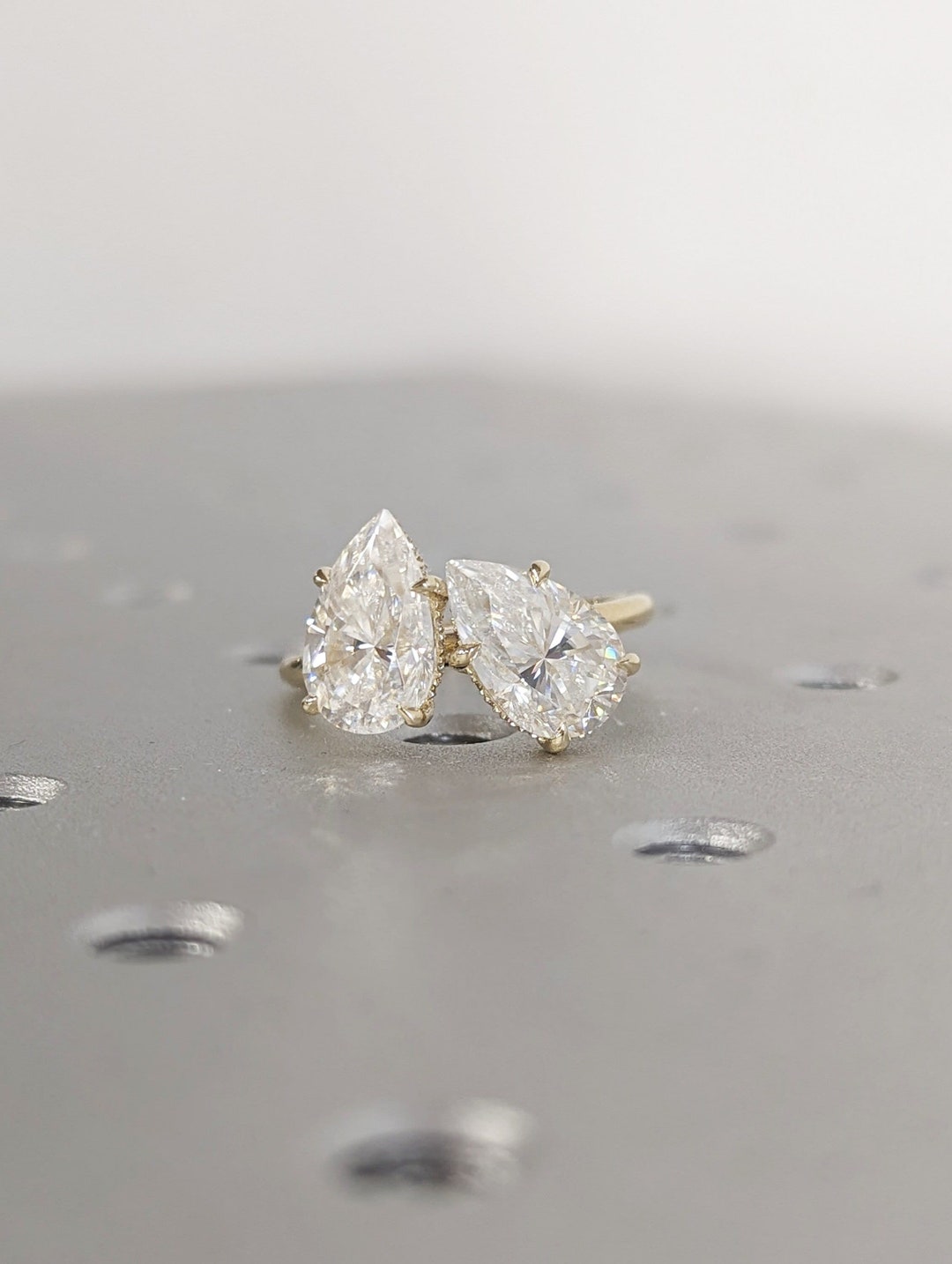 2.5 Carat Double Stone Engagement Ring Two Pear Cut Lab Diamond Two ...