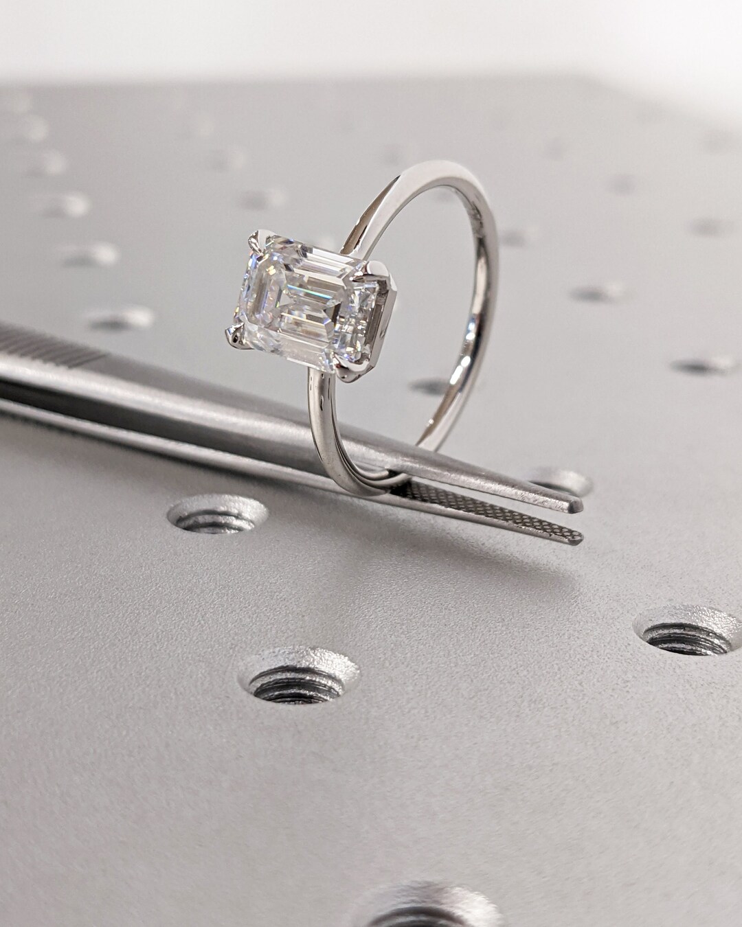 Low Profile Setting Emerald Cut Lab Diamond Solitaire Engagement Ring ...