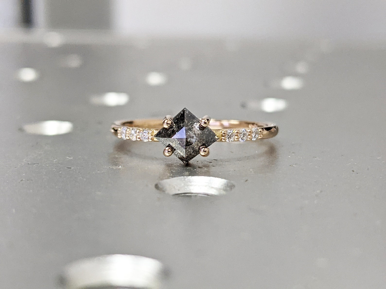 18K Rose Gold Alternative Diamond Engagement Ring Salt and Pepper ...