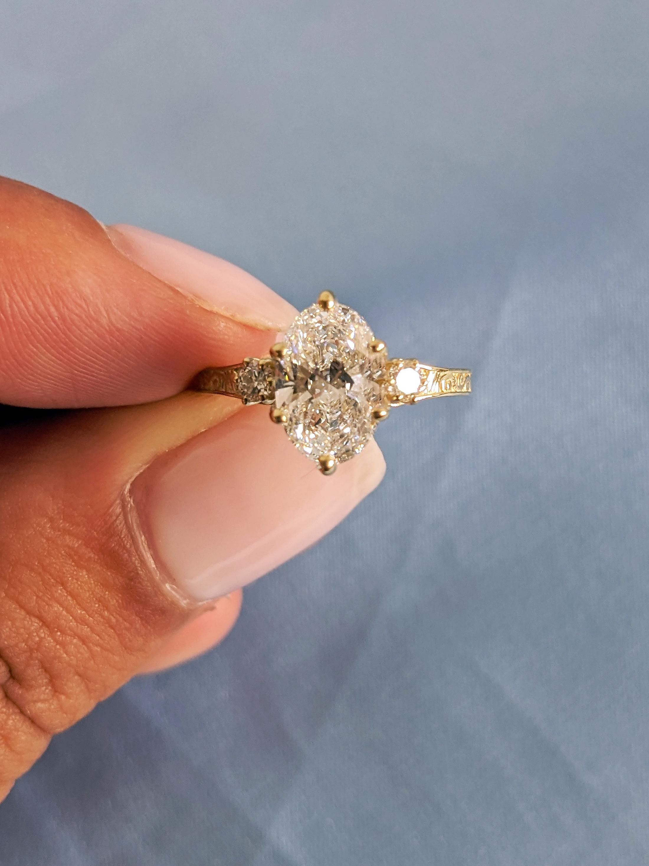 14K Solid Yellow Gold Vintage Lab Grown Diamond, Round Cut Lab Diamond ...