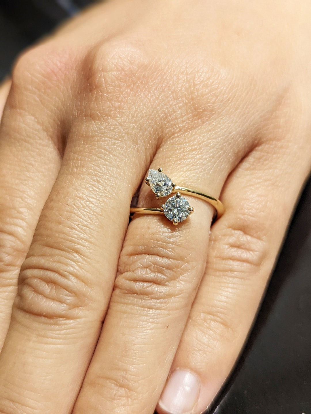 0.5 Carat Double Stone Engagement Ring, Toi Et Moi Ring, Pear and ...