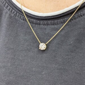 Attached Diamond on Chain, 14K Gold Diamond Necklace, Lab Grown Diamond ...