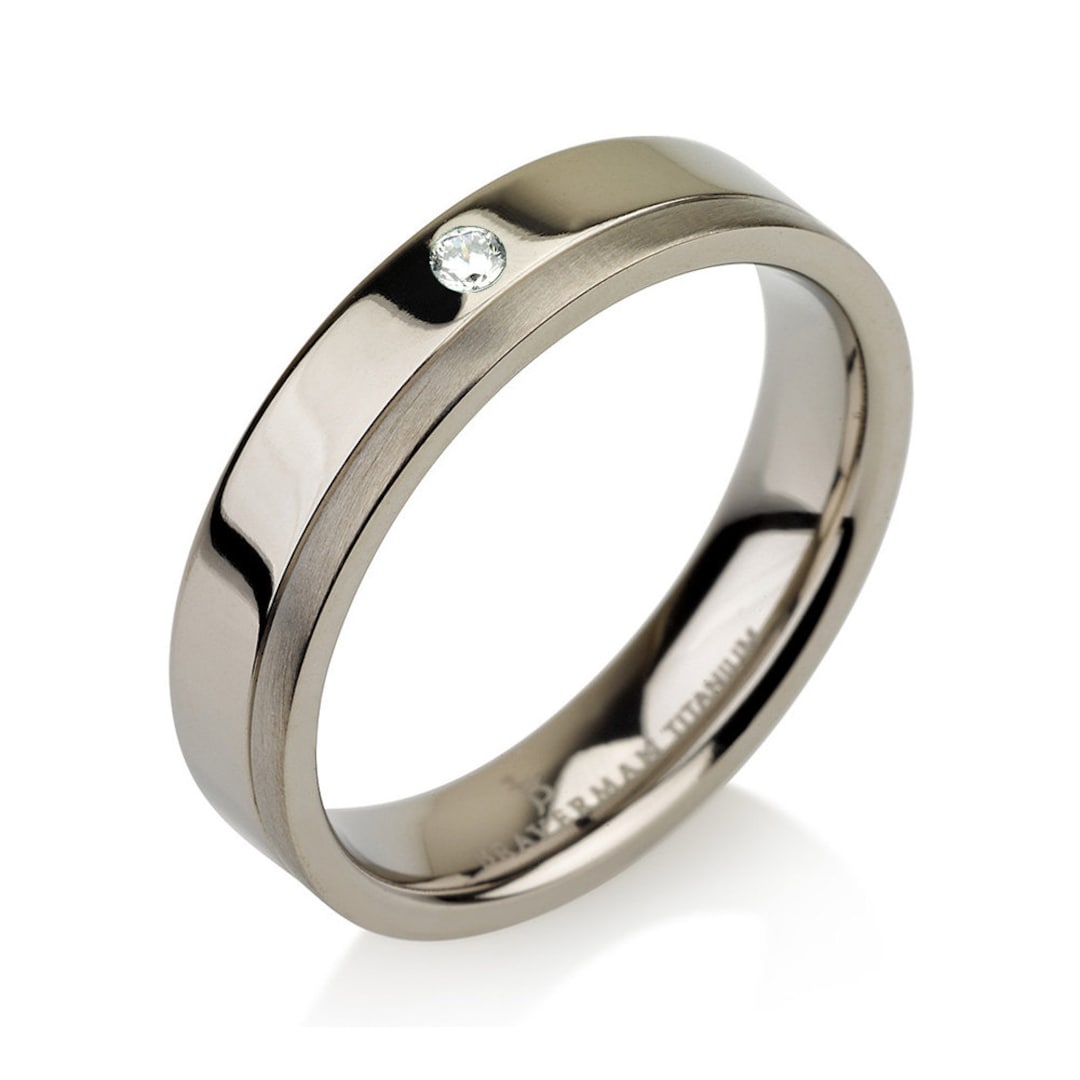 Diamond Titanium Wedding Band, Men Titanium Rings, Mens Wedding Band ...