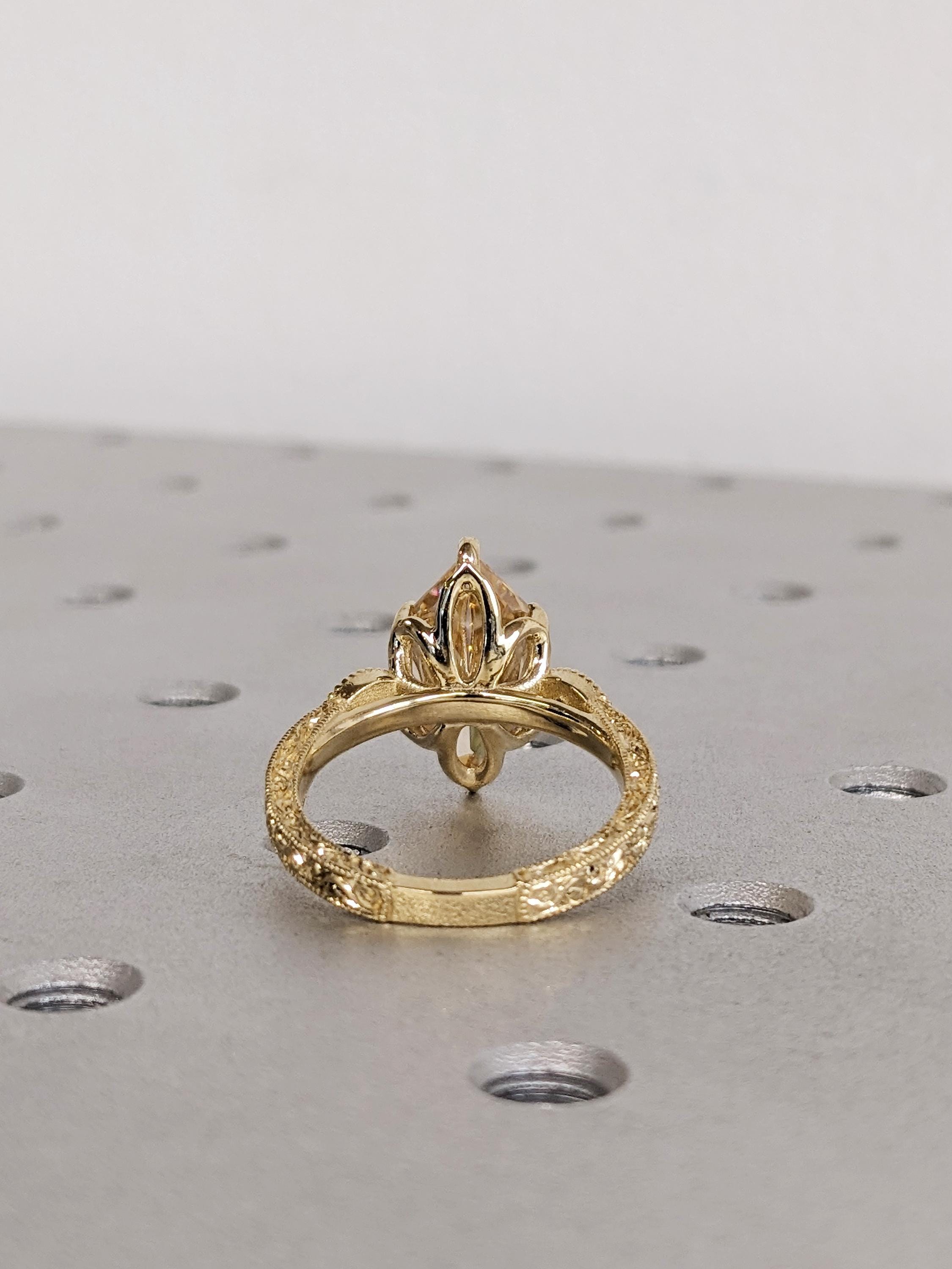 Vintage Tulip Setting Engagement Ring, Dutch Marquise Moissanite 14K ...