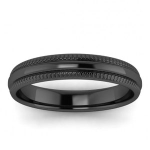 14k Black Gold Mili Milgrain Wedding Ring 4mm, Domed, Two Milgrain ...