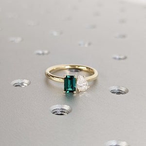 Double Stone Engagement Emerald Ring 2 Stone Toi Et Moi Ring Wedding ...