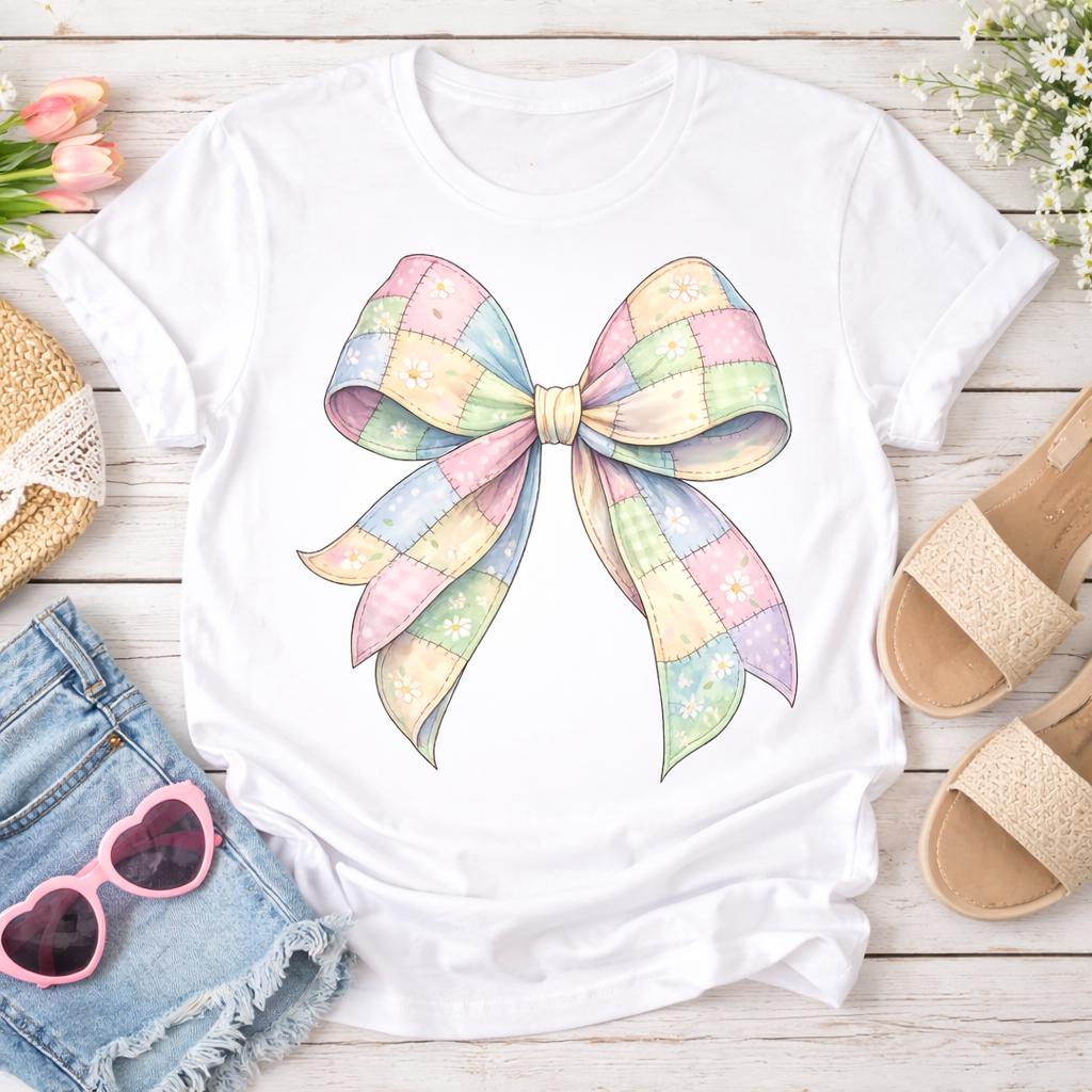 Pastel Patchwork Bow Clipart | Watercolor Cottagecore Design (PNG ...