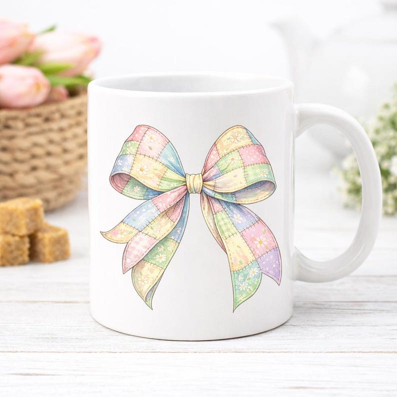 Pastel Patchwork Bow Clipart | Watercolor Cottagecore Design (PNG ...