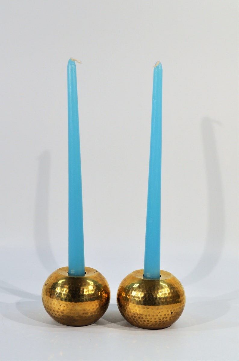 Mid Century Modern Solid Brass Round Ball Candlestick Holders/retro ...