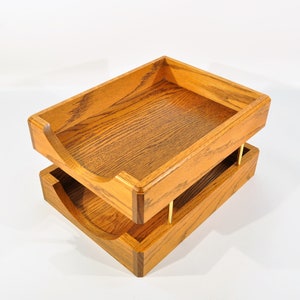 Retro Desk Organizer 2 Tier File Tray Made of Oak Wood & Brass /mid ...