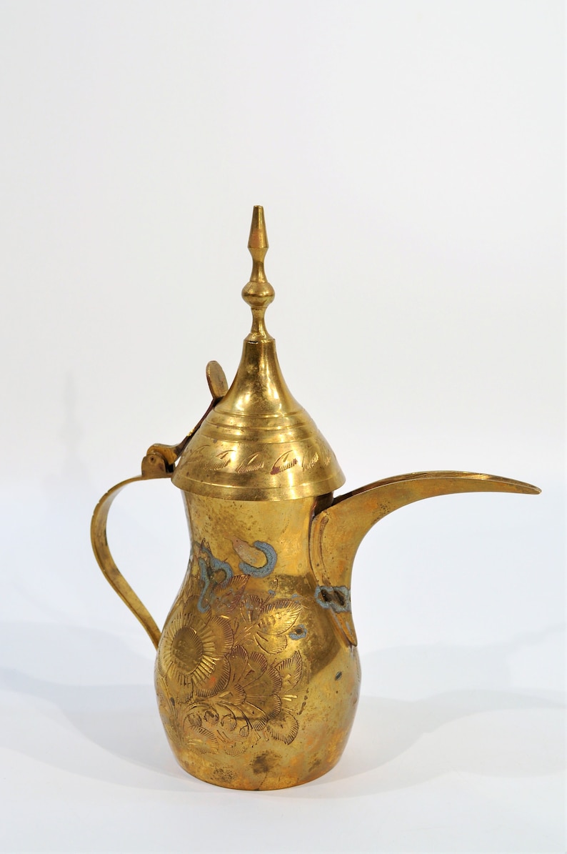 Solid Brass Teapot Arabic Dallah Engraved Saudi - Etsy