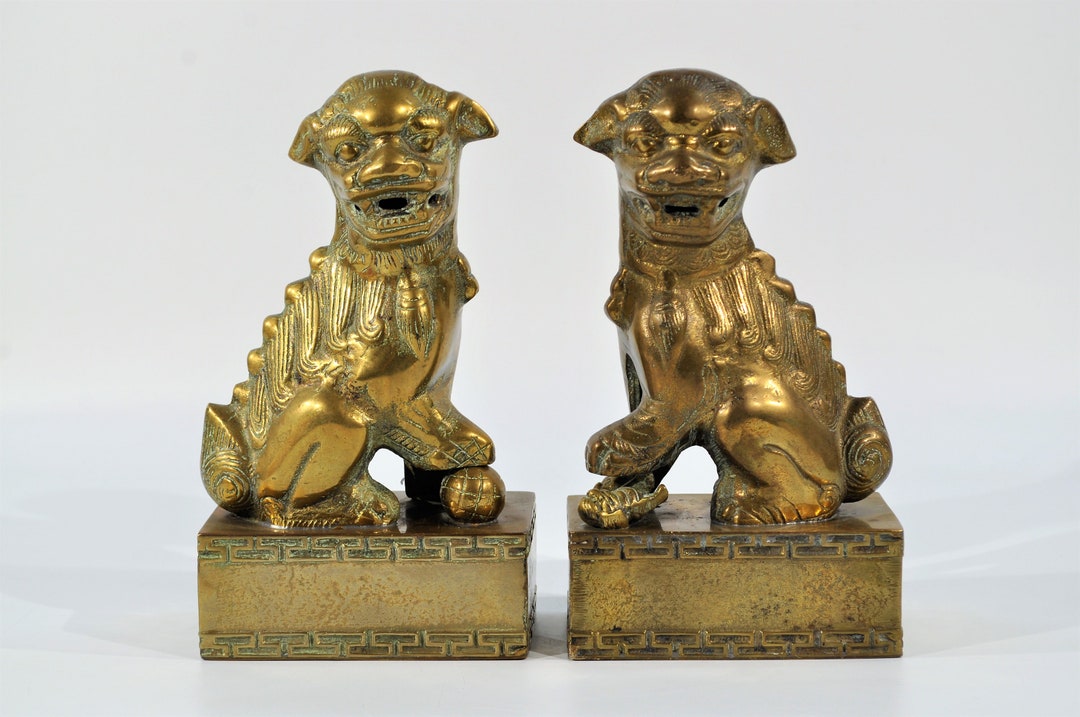 Vintage Brass Foo Dogs Bookends - Etsy