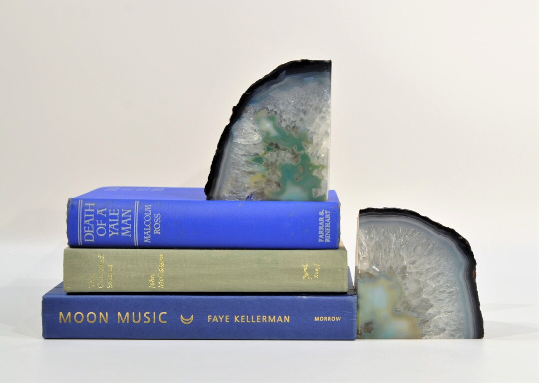 Agate Stone Crystal Rock Beautiful Blue and Aqua /mid Century Bookends ...