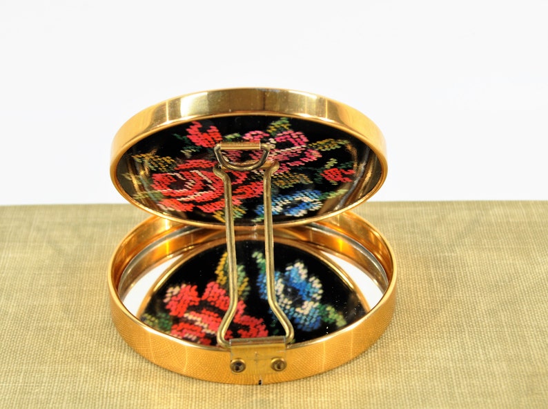 Petit Point Mirror Stow-a-way Mirror Vintage Travel Hand - Etsy