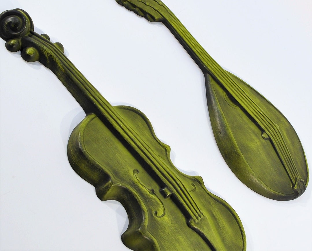 Green Accents Wall Decor Musical Instruments /mid Century Music ...