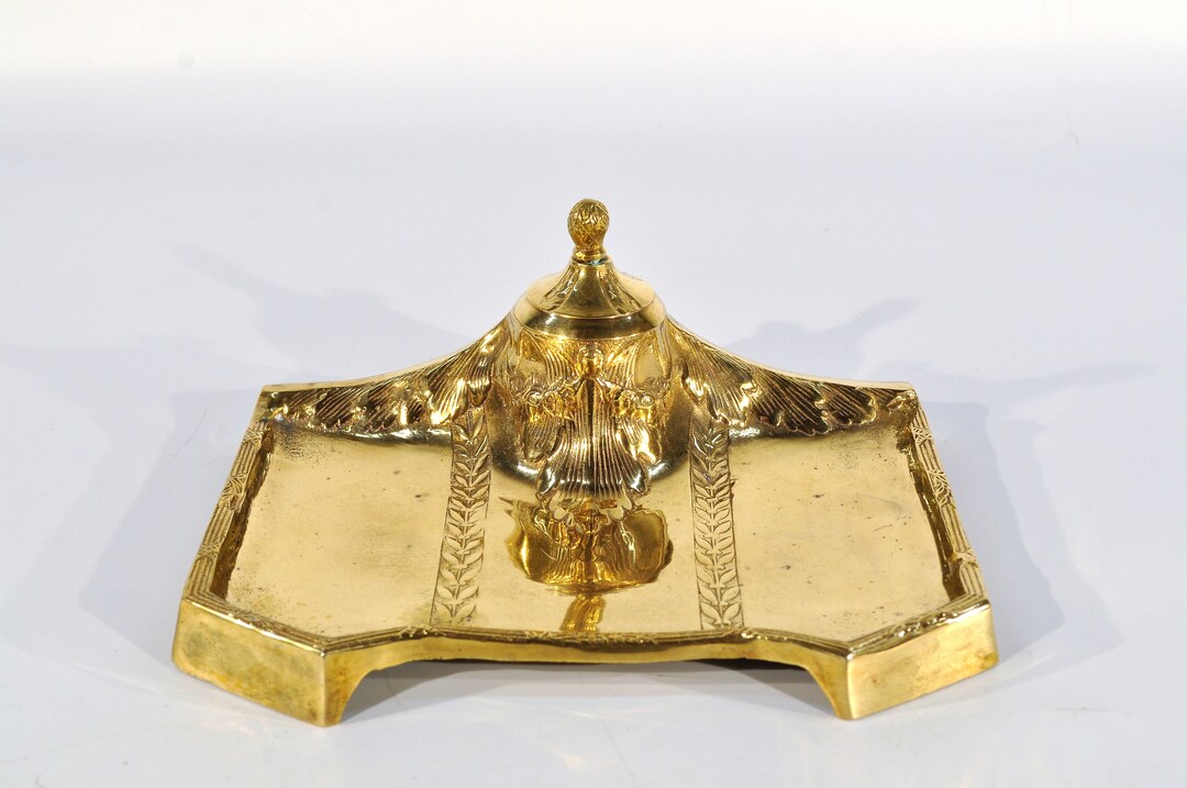 Vintage Ornate Brass Inkwell Holder/filigree Brass Inkwell Pen Holder ...