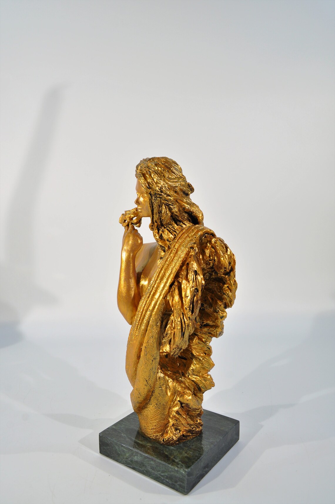 Mid Century Abstract Statue of a Woman Holding a Mask /golden Accent ...