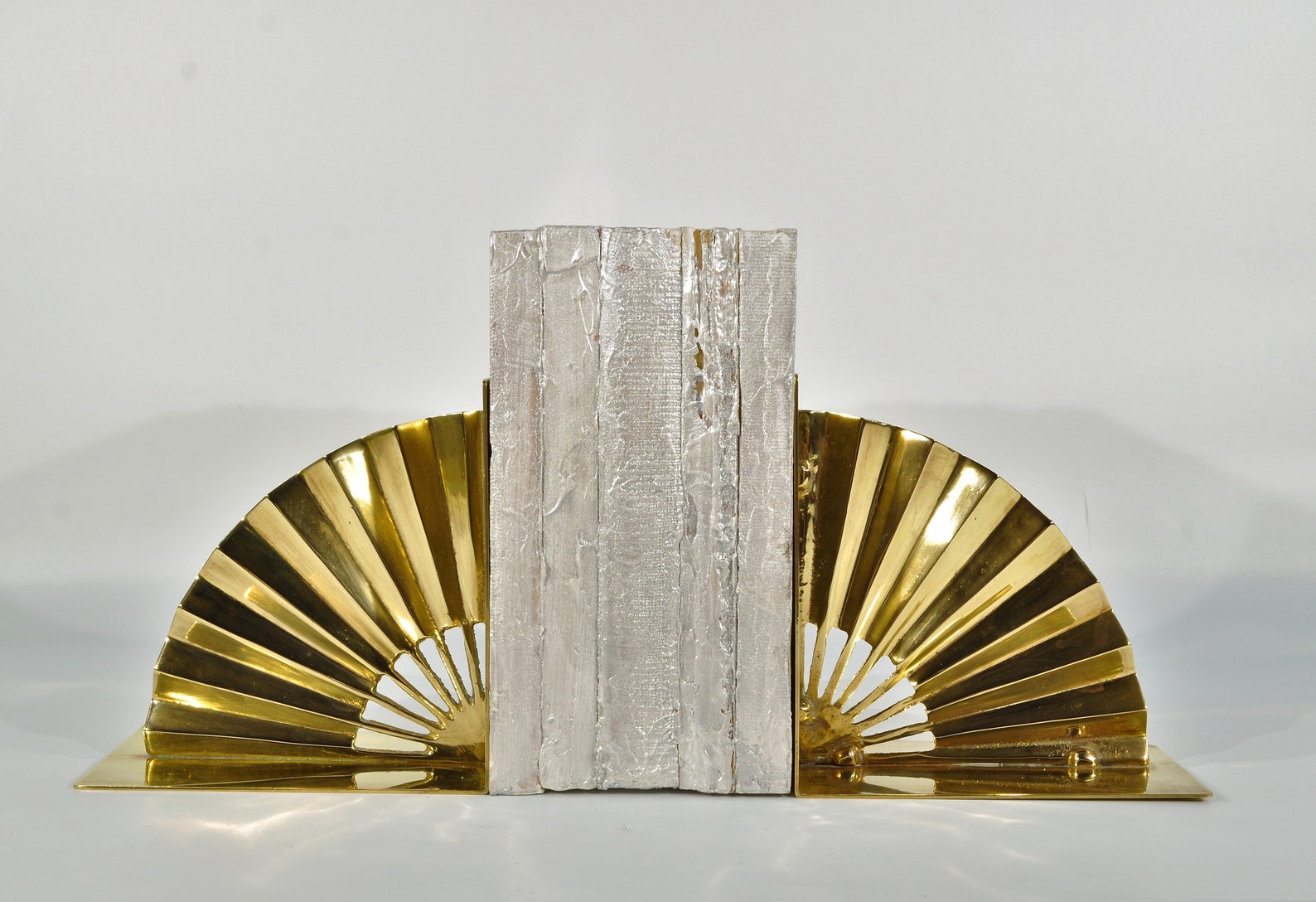 Vintage Solid Brass Fan Shaped Bookends - Etsy