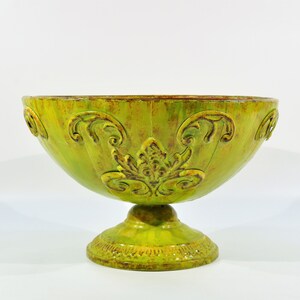 Large Shabby Chic Green Decorative Bowl/farmhouse Pedestal Decorative ...