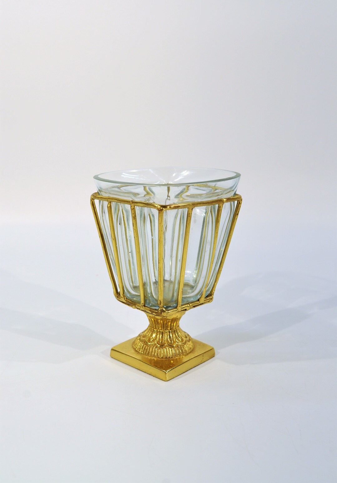 Brass & Glass Tealight Candle Holder Cup or Small Succulent Planter ...