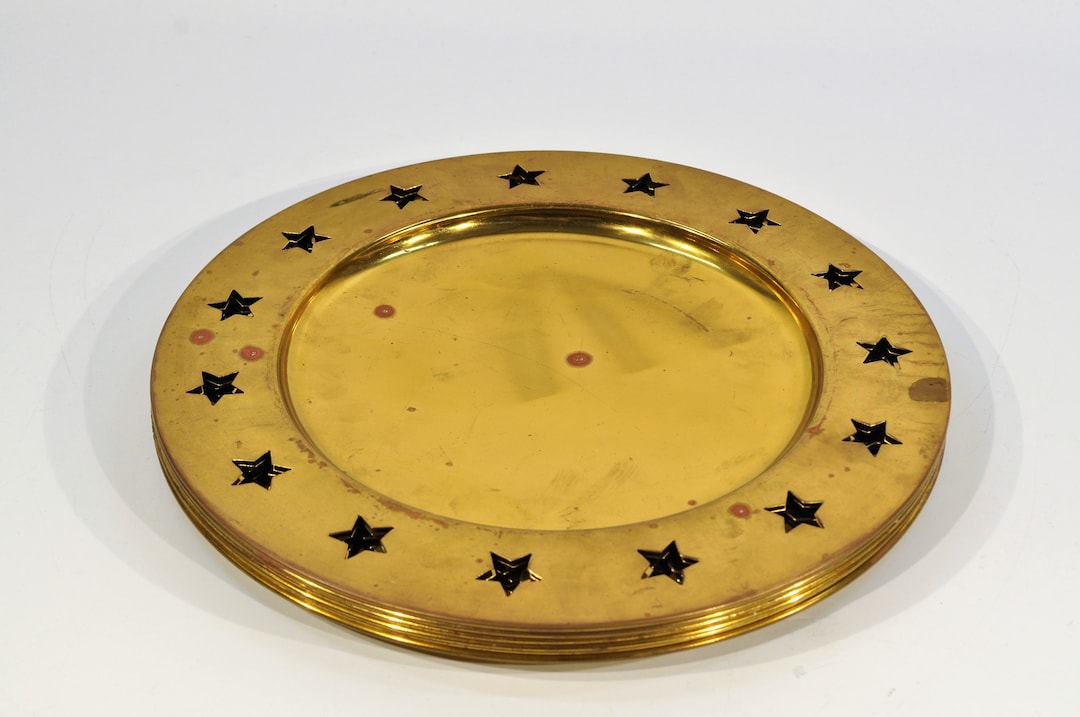 6 Vintage Solid Brass Star Design Charger Plate/ Vintage Holidays ...