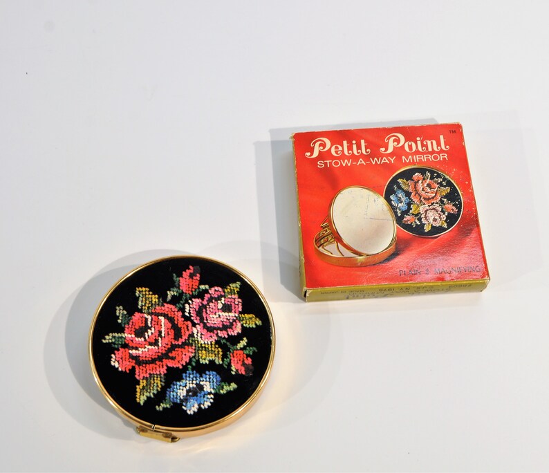 Petit Point Mirror Stow-a-way Mirror Vintage Travel Hand - Etsy