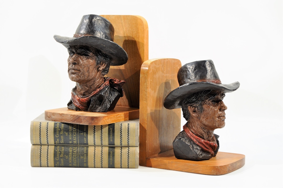 Vintage Cowboy Bust Sculpture Bookends by Austin Productions Prod Inc ...