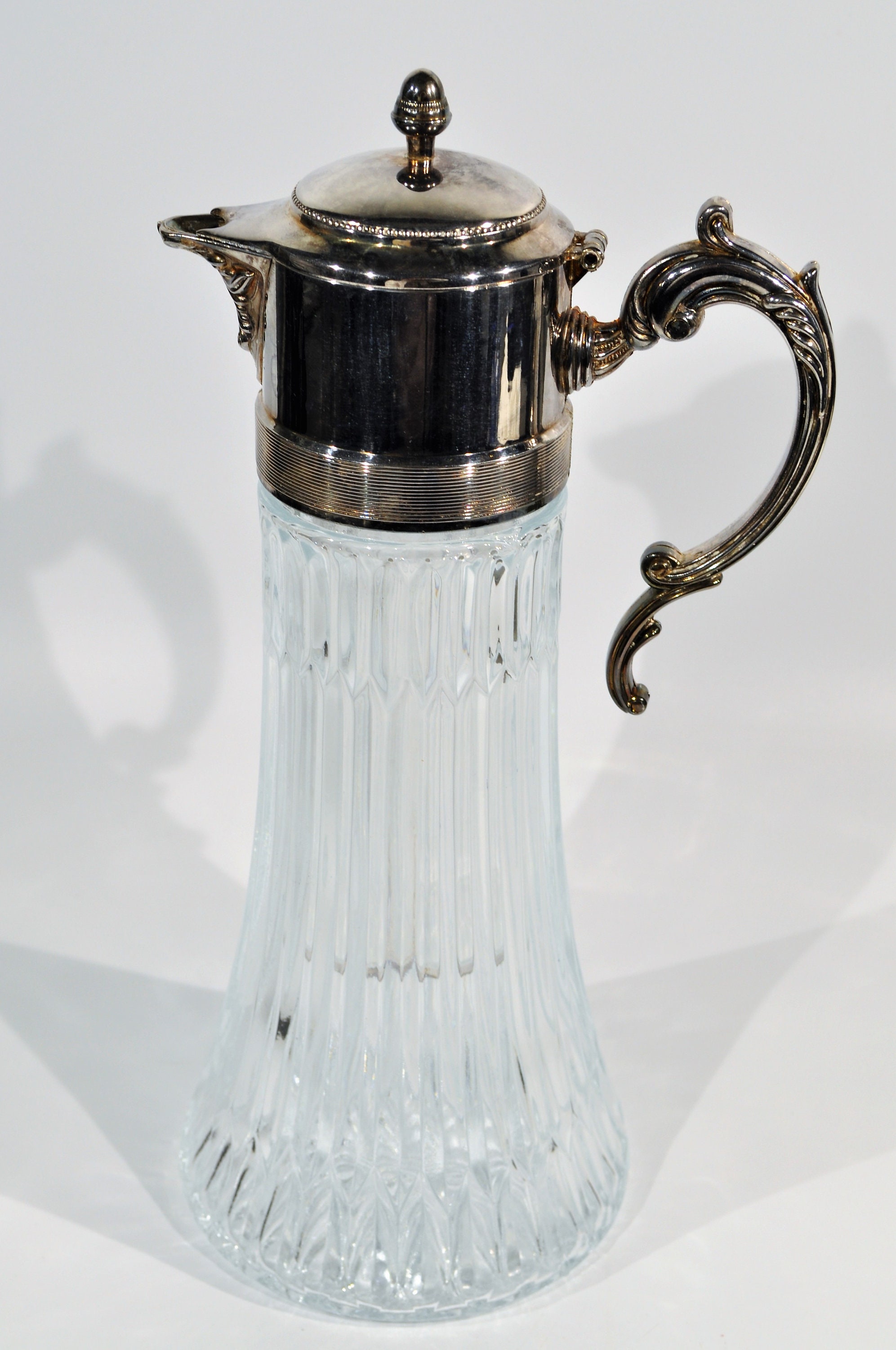 Vintage Italian Glass Crystal Claret Jug Silver Plated Top Decanter NEW ...