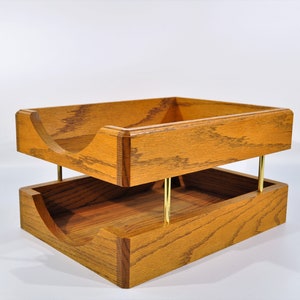 Retro Desk Organizer 2 Tier File Tray Made of Oak Wood & Brass /mid ...