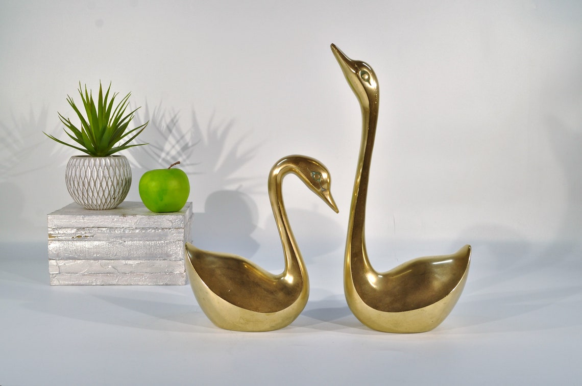 Large Mid Century Modern Brass Swan Set /bookends Brass Décor - Etsy