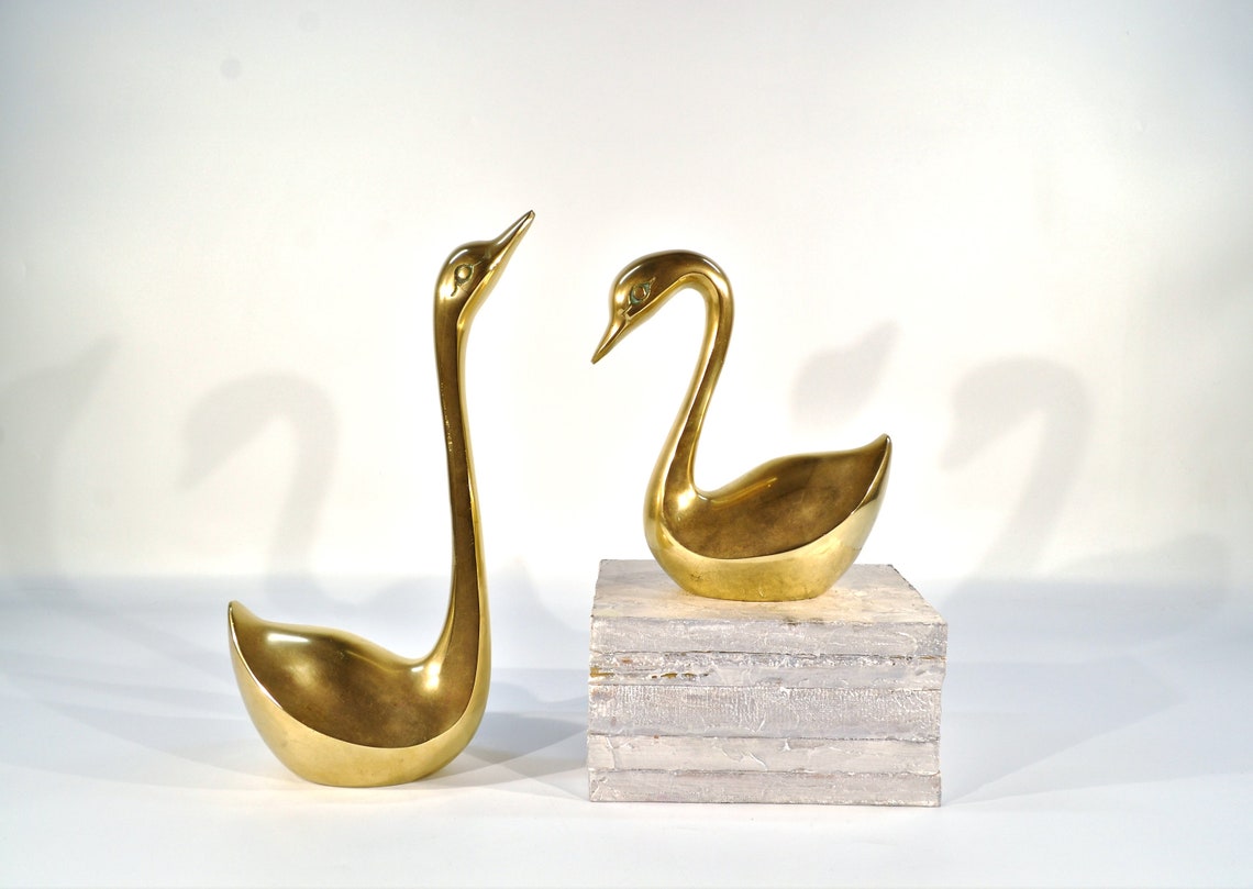 Large Mid Century Modern Brass Swan Set /bookends Brass Décor - Etsy