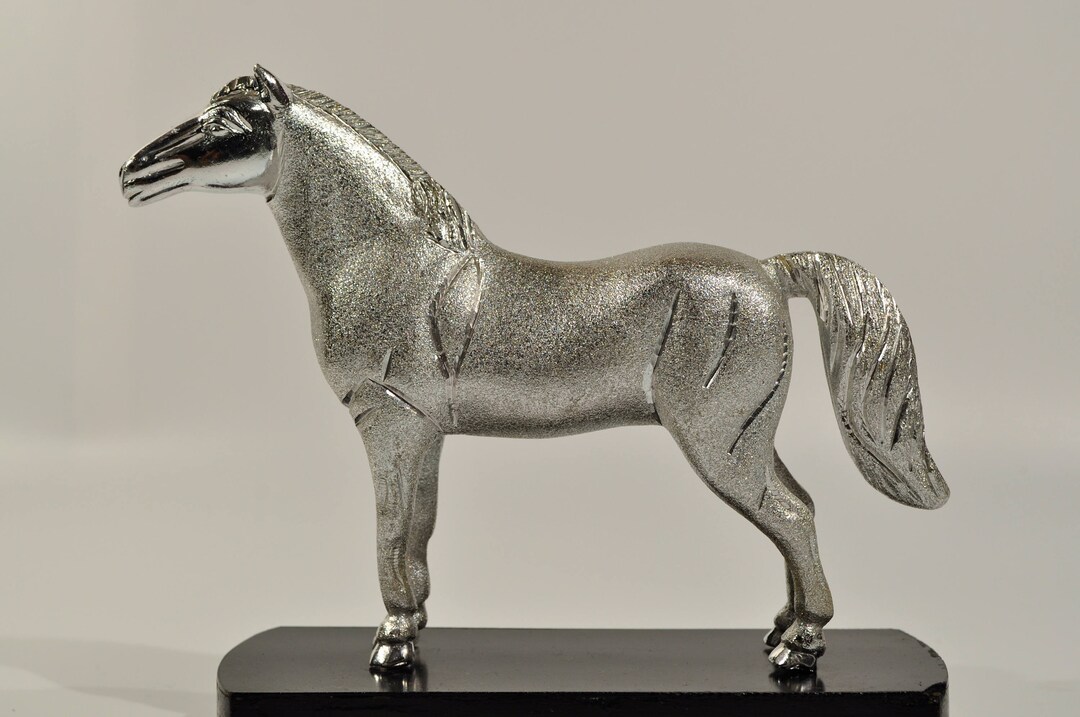 Horse Statue/silver Horse /silver Color Horse Statue on Wood Stand - Etsy