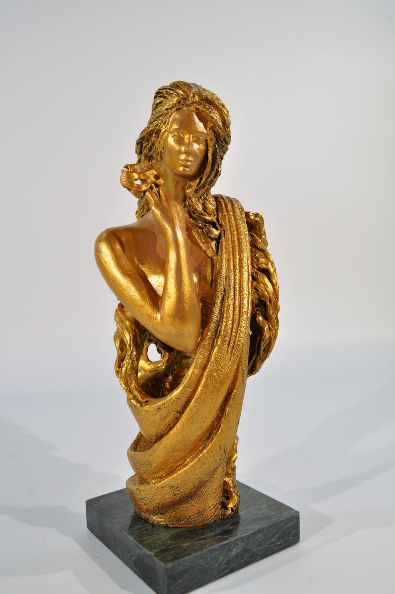 Mid Century Abstract Statue of a Woman Holding a Mask /golden Accent ...