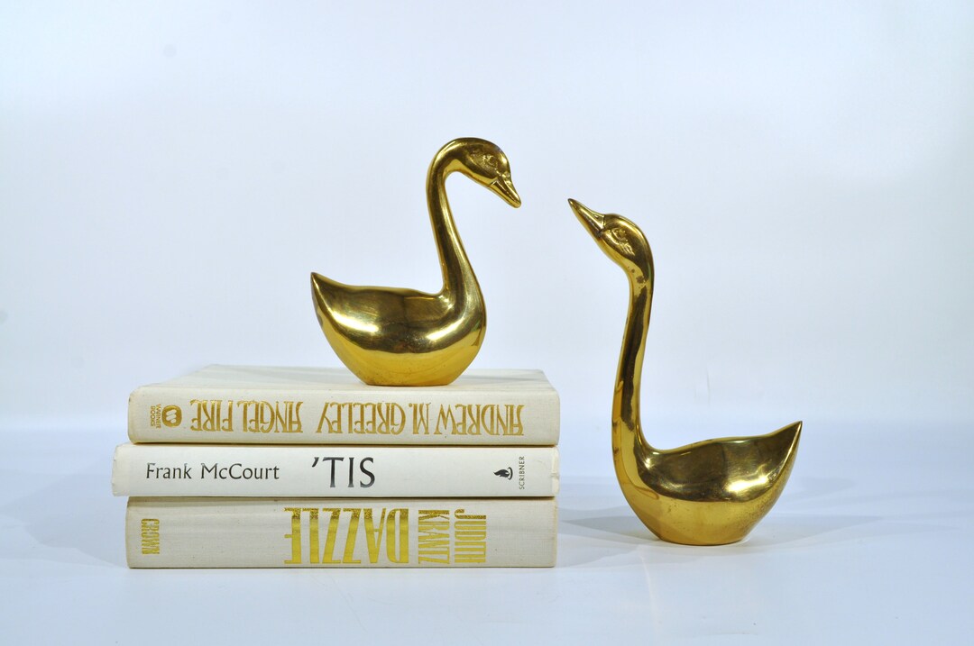 Mid Century Modern Brass Swan Set - Etsy