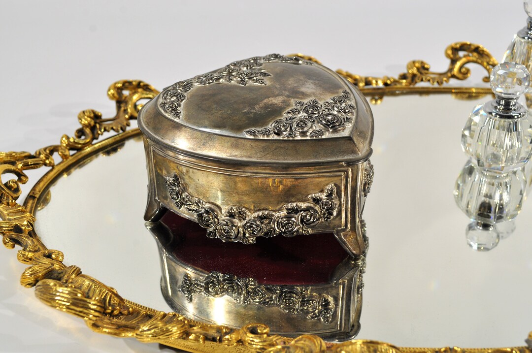 Silver Plated Heart Shaped Jewelry Box - Etsy