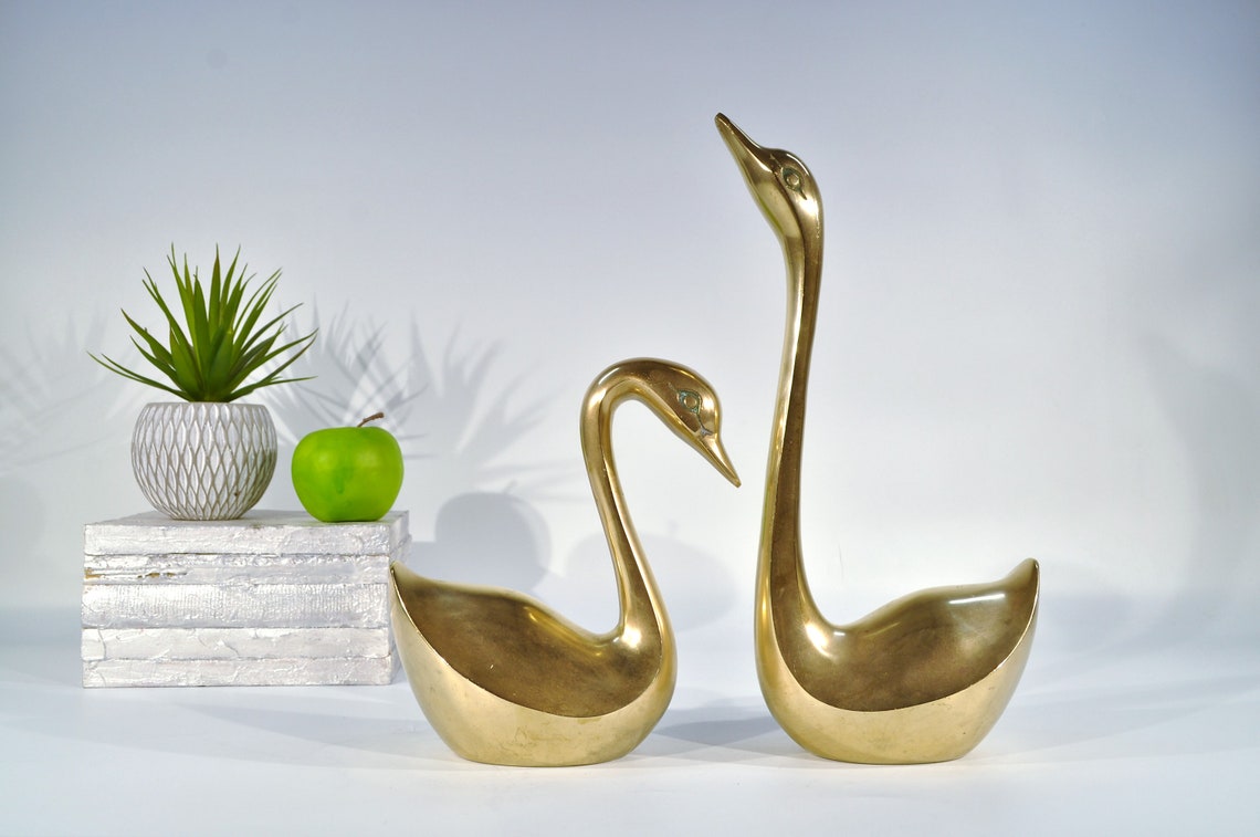 Large Mid Century Modern Brass Swan Set /bookends Brass Décor - Etsy