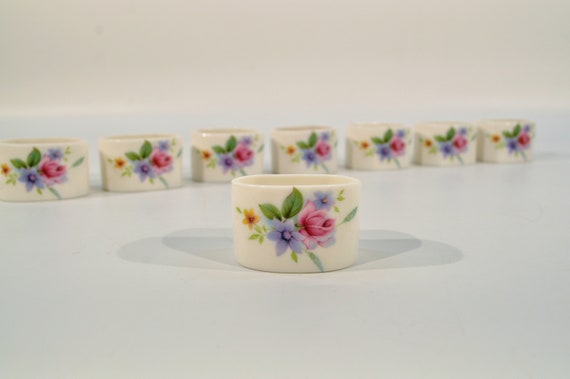 Set of 8 Vintage Porcelain Napkin Rings Rose Design - Etsy