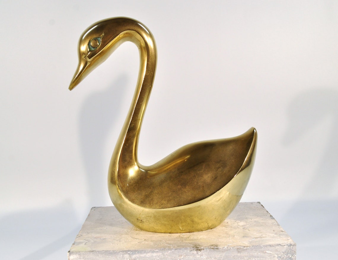 Large Mid Century Modern Brass Swan Set /bookends Brass Décor - Etsy