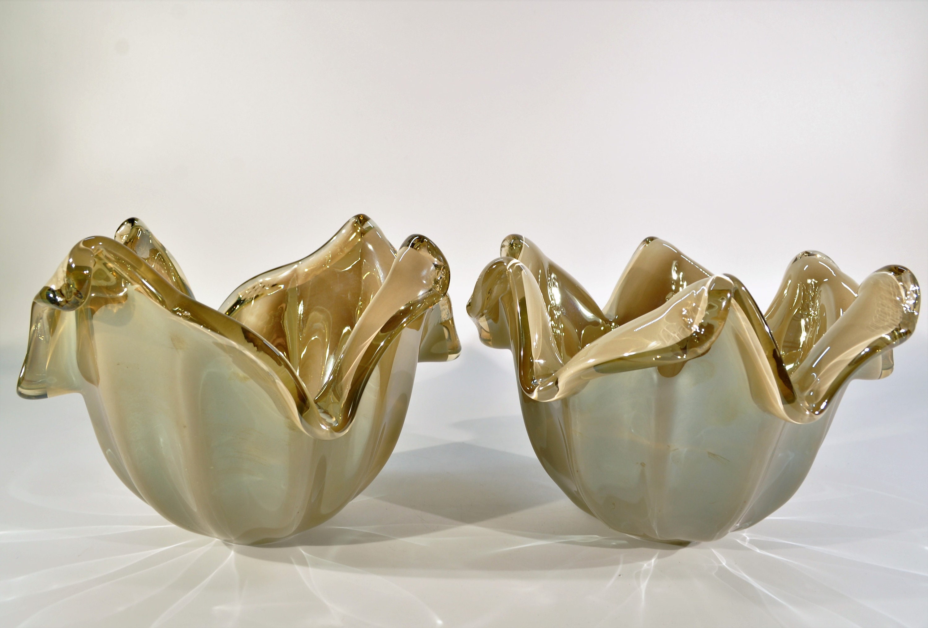 Murano Italian Handmade White Crystal bowls Set of 2 | Etsy