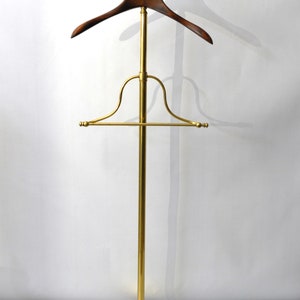 Mid-century Brass & Wood Butler Valet/ Suit Rack/clothes Hanger Made in ...