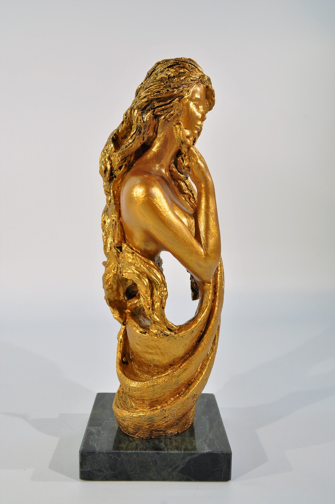 Mid Century Abstract Statue of a Woman Holding a Mask /golden Accent ...