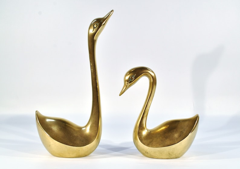 Large Mid Century Modern Brass Swan Set /bookends Brass Décor Desk ...