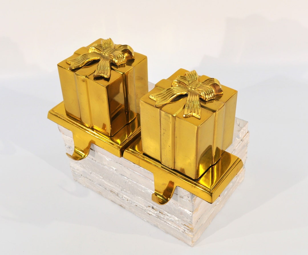 Heavy 2 Lb. Brass Stocking Holders 3D Gift Box Set of 2/vintage ...